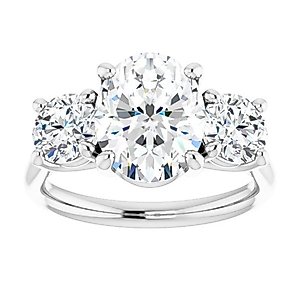 Moissanite Ring 10K Solid White Gold Handmade Engagement Ring 3.0 CT Oval Cut Moissanite Diamond Three Stone Wedding/Bridal Rings for Women/Her Propose Ring By Rivaan Jewel (7.5)