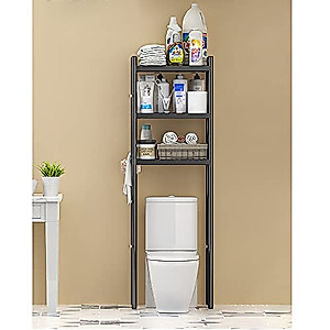 WPT Over-The-Toilet Storage, 3-Tier Bathroom Organizer with Shelves, Space Saver Toilet Rack, Stainless Steel, Easy to Assembly, Black