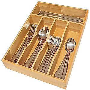 TIMGOU 20 Pcs Silverware Set with Organizer, 18/8 Stainless Steel Cutlery Set with Utensils Bamboo Tray for Kitchen Drawer, Serving Flatware for 4 with Storage Holder