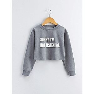 G-Amber Girls Long Sleeve Sweatshirts Kids Crop Print Funny Letters Fashion Pullover Tops Grey Sorry I'm Not Listening