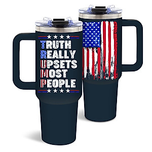 DUUV 40 Oz Tumbler, Truth Really Upsets Most People Quote, Stainless Steel Insulated Mug with American Flag, Gift for Patriotic Americans
