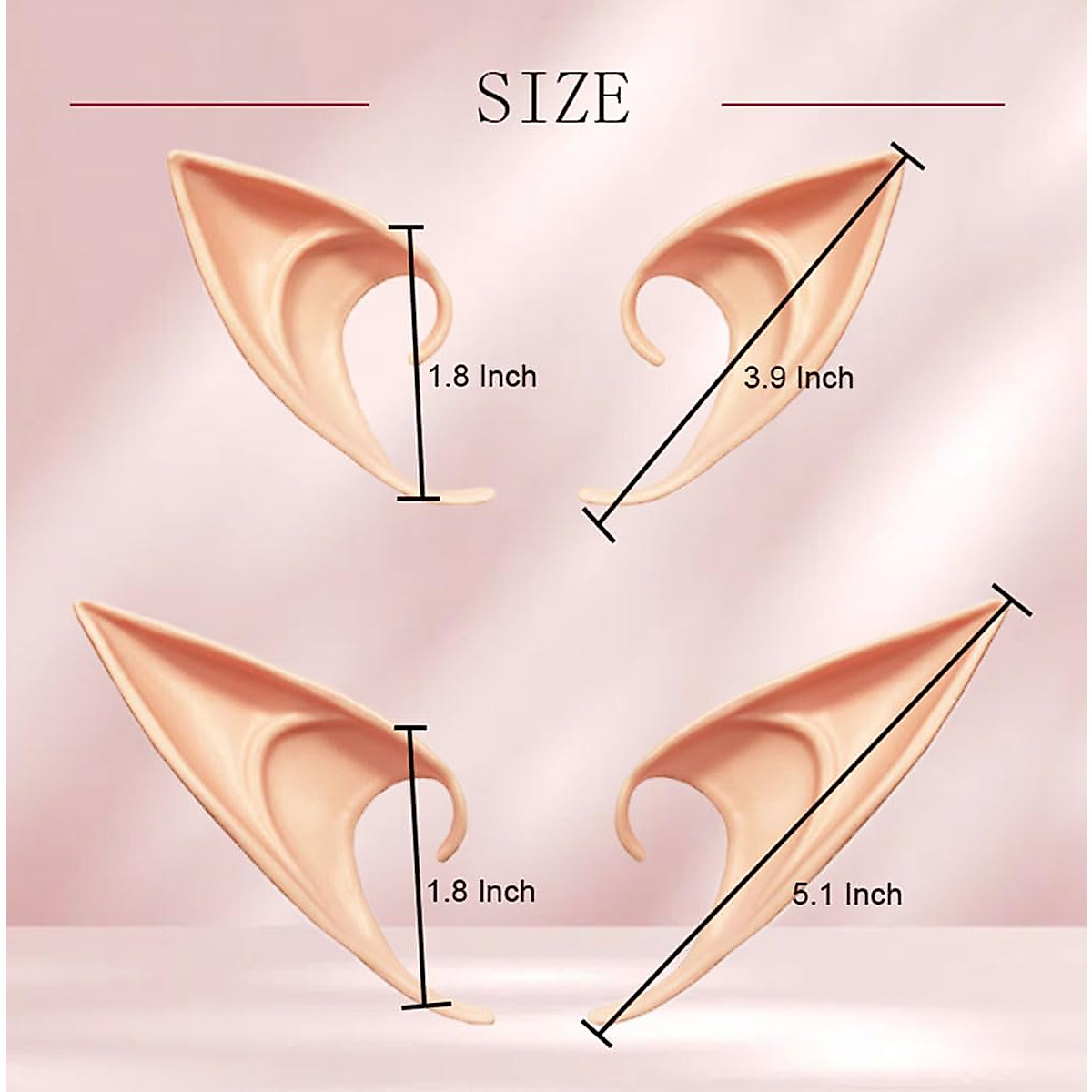 Kbraveo 8 Pairs Fairy Pixie Elf Ears, Latex Elf Ear,Soft Pointed Goblin Ears, Cosplay Ears for Cosplay Halloween Christmas