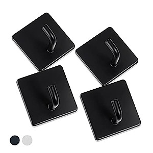 JIQGOZBAN Adhesive Hooks 4 Packs, No Drill Heavy Duty Sticky Wall Hooks Stainless Steel No Rust for Home Entryway Hanging Clothes, Bathroom Towels Hangers, Kitchen Utensils Holders (Matte Black)