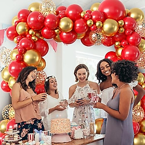 Red Gold Balloons Garland Arch Kit, 18/12/10/5 inch Red Metal Gold Latex Balloon Set with Gold Confetti Balloons for Graduation Baby Shower Wedding Valentine's Day Birthday Anniversary Supplies