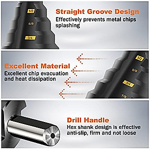 KSEIBI Step Drill Bit Set 5 Pieces Pack High Speed Steel Black Oxide M2 Multiple Hole 50 Sizes 1/8-1-3/8 inch SAE Standard Drill Attachment (KS-575105)