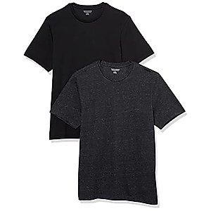 Amazon Essentials Men's Short Sleeve T-Shirts, Slim-Fit, Crewneck, Pack of 2, Black/Charcoal Heather, XX-Large