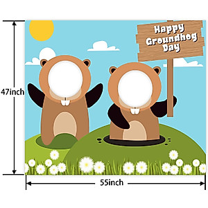Happy Groundhog Day Banner Background Cute Animals Peeking Out Hole Theme Decor for Season Forecast 1st Birthday Party Spring February 2nd Holidays Festival Groundhog Day Supplies Favors Decorations