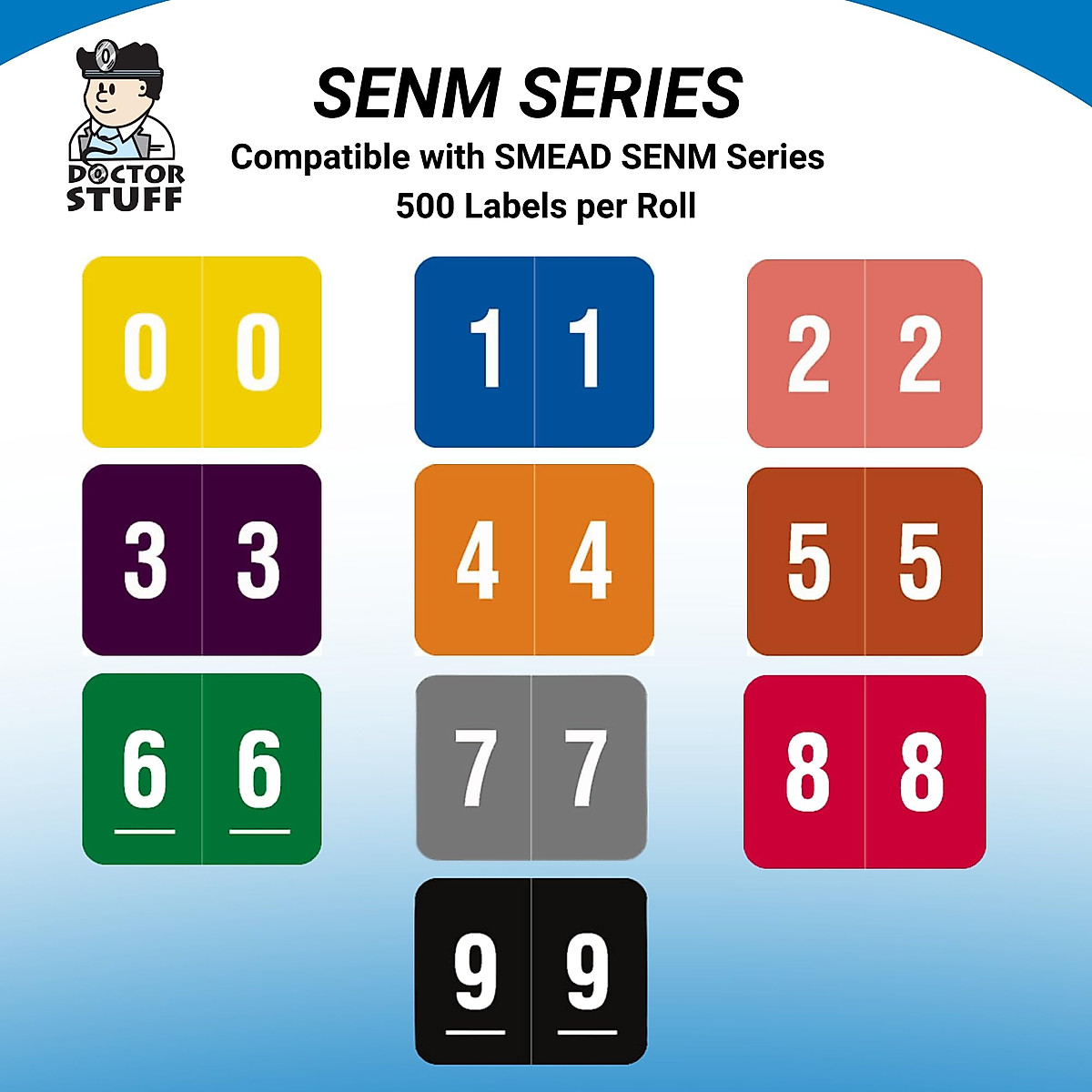 Doctor Stuff - File Folder Labels, Number 1, Compatible with SMEAD DCCRN - SENM Series Chart Stickers, Blue, 1" x 1-1/4", #1, 500/Roll