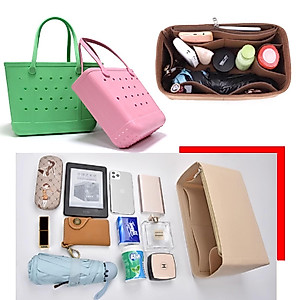 Lckaey Rubber Beach Bag Organizer Compatible with Bo Bag Tote,Divider Pouch for Bo Bags Accessories Felt Insert3018black-L