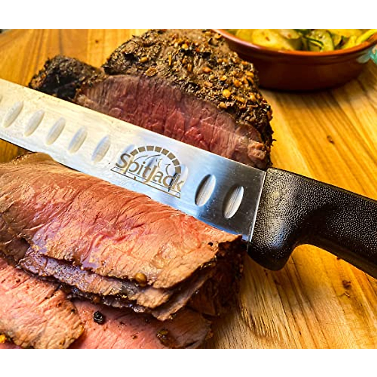 SpitJack Smoked BBQ 6 Inch Curved Beef Brisket Trimming and Boning Knife and 11" Meat Slicing Knife Bundle. Stainless Steel.