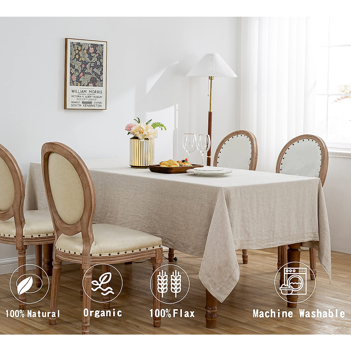 L Linen World 100% Linen Tablecloth,60x90 Inch Natural French Flax Rectangular Oblong Table Cloth for Kitchen, Dining, Party,Indoor,Outdoor,Weddings,Decorative Valentine's Day,Spring,Easter