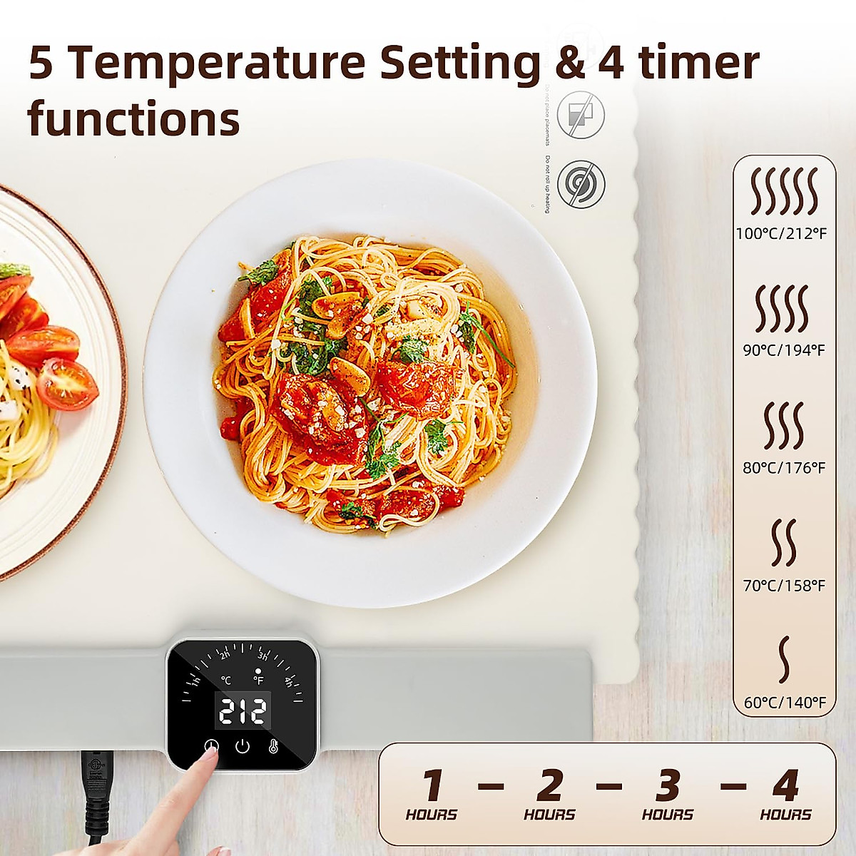 Silicone Electric Warming Tray for Food: Foldable Roll up Food Warmers for Parties Buffet with 5 Temperature Settings - Portable Fast Heating Mat for Restaurants, Home Everyday Use