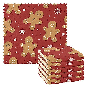 Christmas Cookie Kitchen Cloth Dish Towels Gingerbread Snowflake Kitchen Cloths Dishcloths Highly Absorbent Dust Dirty Cleaning Supply Kitchen Tableware Car Pack of 6 11x11 in