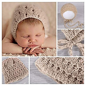 SPOKKI Newborn Photography Props Outfits 3 PCS Baby Long Ripple Wrap with and Toddler Swaddle Blankets Photography Mat with Cute Crochet Knitted Hat Costume (0-12 Month)