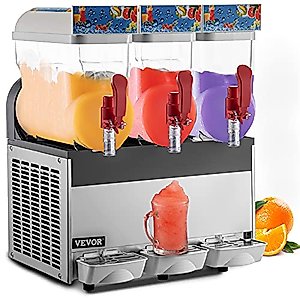 Happybuy 110V Commercial Slushy Machine 15L x 3 Tank Frozen Drink Machine 1800W Commercial Margarita Machine Stainless Steel Suitable for Supermarkets Cafes Restaurants Snack Bar