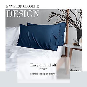 WishSmile Cooling Pillowcases Navy Blue Queen Pillow Cases Pillowcases Set of 2 Breathable Cool Silky Soft Moisture Wicking for Hot Sleepers,Hair and Skin Friendly,2 Pack,20x30 inches