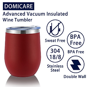 DOMICARE Stainless Steel Wine Tumbler Bulk with Lid, Personalized Insulated Tumblers Set, 12oz Travel Coffee Cups Pack of 1, Red