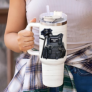 Hyturtle Personalized Police Tumbler Custom Name and Number Thin Blue Line Gifts For Men Police Officer 40 Oz Tumbler With Lid And Straw Birthday Christmas Stuff For Police Officers