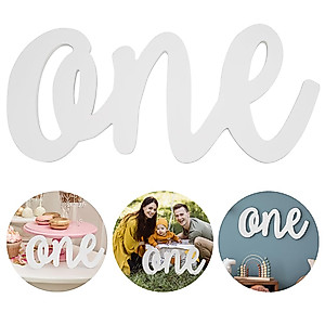 ONE Sign (Large 17in/Wooden/White), 1st Birthday Party and Baby Shower Decorations, Photo Prop, Wall Decor, Table Display, Baby Chair Photo Booth Props