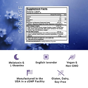 Codeage Multi Collagen Protein Beauty Night - Melatonin, Magnesium Bisglycinate, 5-HTP, L-Theanine, English Lavender Flower, Bone Broth - Vitamins - Supplement - Sleep Pills - Non-GMO - 150 Capsules