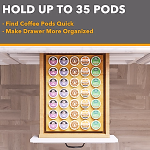 SpaceAid Bamboo K Cup Drawer Organizer Insert, Kitchen K Cups Coffee Pod Holder Tray Organizers for Kcup Coffee Station Drawer Storage Organization (35 Slots)