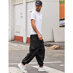 COOFANDY Mens Harem Pants Linen Casual Yoga Loose Fit Hippie Pants Lightweight Beach Trouser Cotton Summer Pants Black