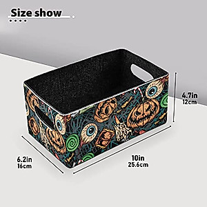 Emelivor Halloween Pumpkins Storage Basket Bins Set (2pcs) Felt Collapsible Storage Bins with Fabric Rectangle Baskets for Organizing for Office Bedroom Closet Babies Nursery Toys DVD Laundry