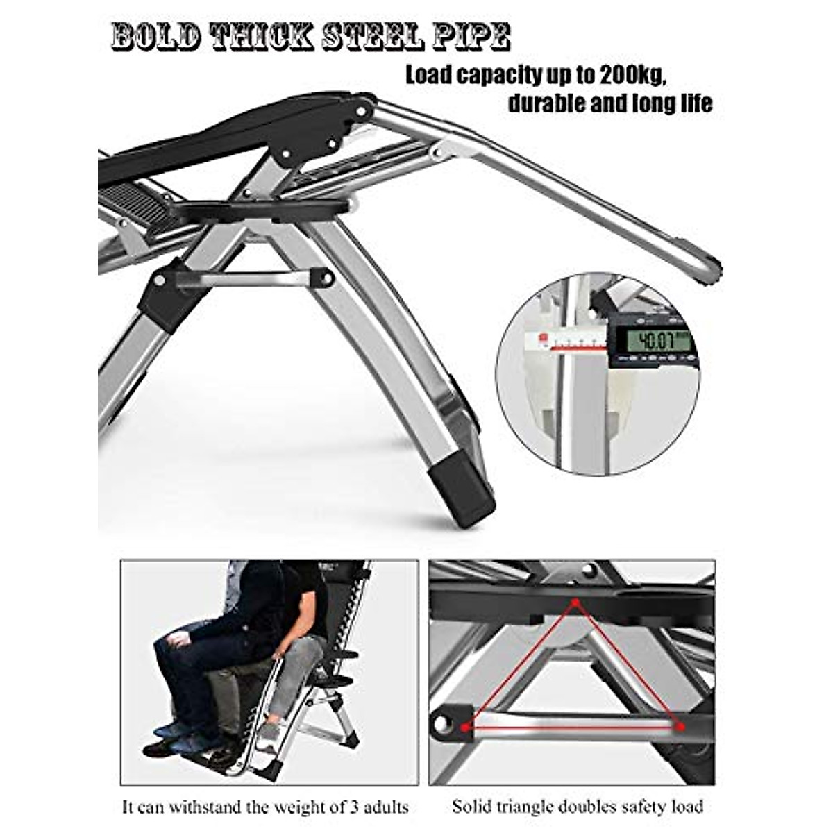 HEY FOLY Zero Gravity Chairs, Lawn Chairs Recliner Folding Portable Chaise Lounge for Indoor and Outdoor, with Detachable Cushion, Headrest, Cup Holder, Support 440 Lbs…