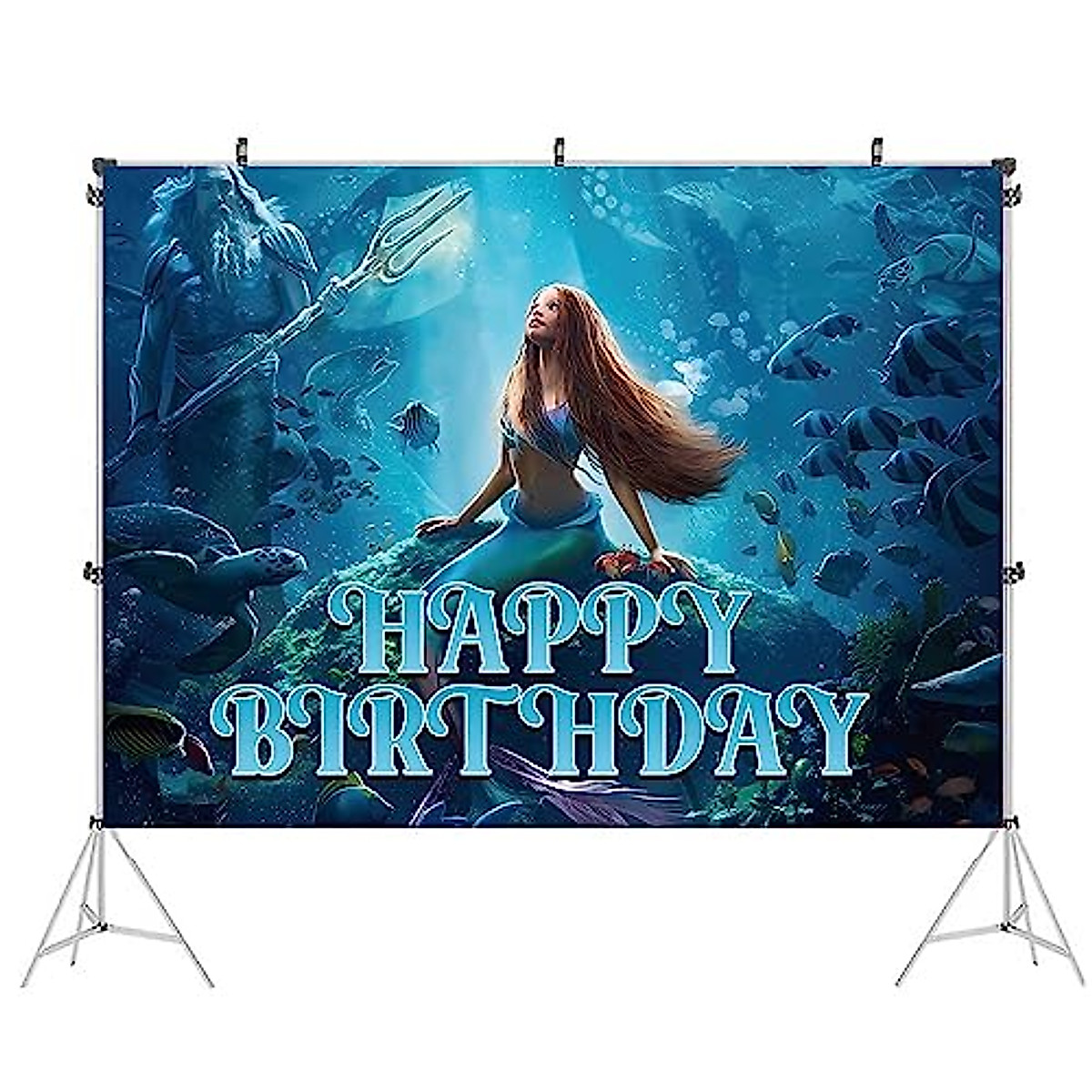 2023 Little Mermaid Party Supplies,Backdrop Photo Prop 7 x 5 FT Birthday Banner for Party Decor Black Little Mermaid Ariel Backgrounds Props