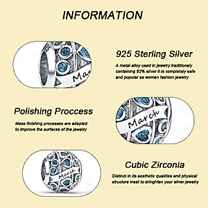 EHEG March Birthstone Charms Love Heart Openwork Bead Charm for Bracelets and Necklaces 925 Sterling Silver with 5A Cubic Zirconia,Jewelry Gifts Women 03