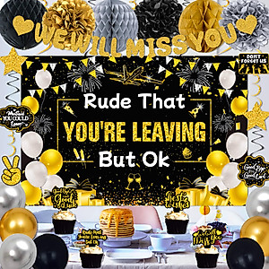 Farewell Party Decorations Men Women, Rude That You're Leaving But OK Black Gold, We Will Miss You Banner Party Decoration Coworker Going Away Retirement Party Farewell Goodbye Job Change Party Decor