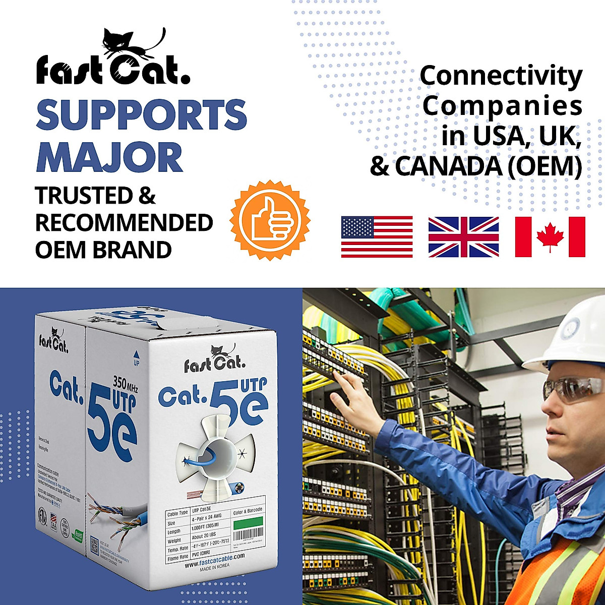 fast Cat. Cat5e Ethernet Cable 1000ft - 24 AWG, CMR, Insulated Bare Copper Wire Cat 5 ethernet Cable with FastReel - 350MHZ / Gigabit Speed UTP Cable Cat5e - CMR (Gray)