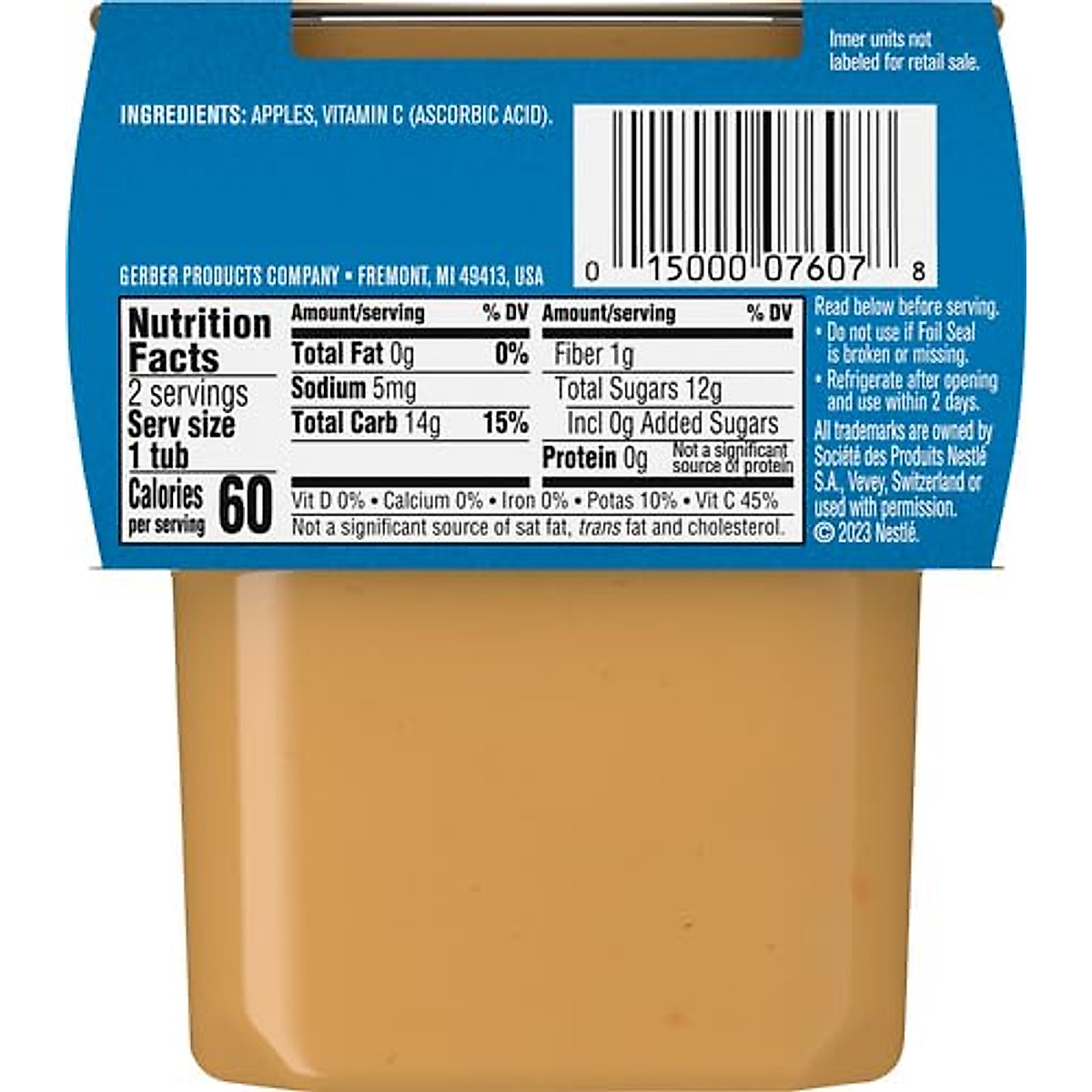 Gerber Baby Food Apple, 4 Oz, 2 Ct Tubs