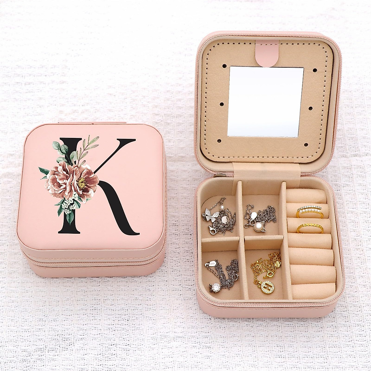 XVX Personalized Mini Jewelry Organizer Box - Ideal Birthday & Graduation Gifts for Daughters, Granddaughters | Travel Initial Jewelry Case for Girls Women-Cyan Z