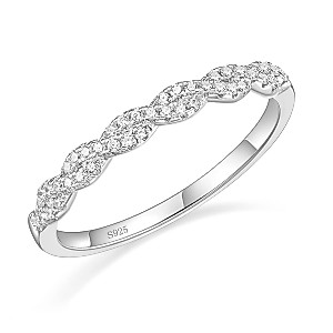 EAMTI 925 Sterling Silver Wedding Band for Women Cubic Zirconia Twisted Rope Half Eternity Band Ring Size 7