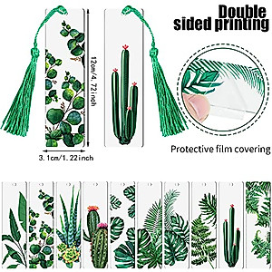 10 Pcs Bookmarks with Tassels Acrylic Bookmarks Resin Plant Bookmark with 10 Pieces Green Tassels Plant Reading Transparent Bookmark for Women Teacher Kids Book Lovers
