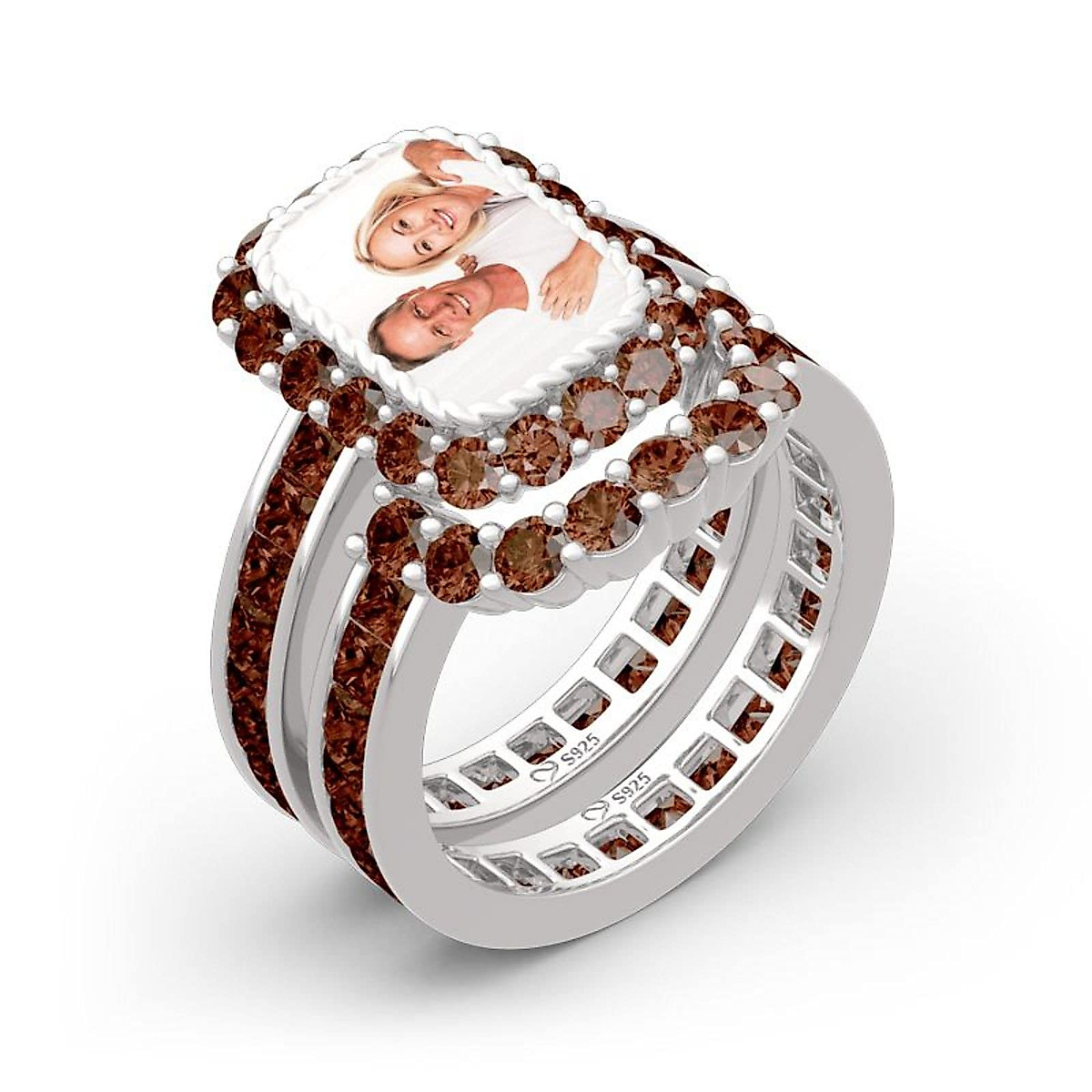 Jeulia Personalized Photo Ring Set Diamond Custom You Are Unique Sterling Silver Band Engagement Anniversary Promise Wedding Rings (Brown, 9)