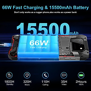 8849 Tank 2 Rugged Smartphone, 22GB+256GB Unlocked Rugged Phone with Projector, 6.79" 4G Waterproof Cell Phone with Camping Light, 15500mAh 64MP Night Vision Android 13 Phone Unlocked, OTG/NFC