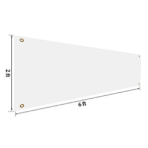 Large Banners and Signs Blank Banner Polyester Oxford Cloth Sublimation Banner with Hanging Rope for Indoor Wall Outdoor Easy Hang Signs DIY Banner Signs for Business Office (White,2 x 6 Feet)