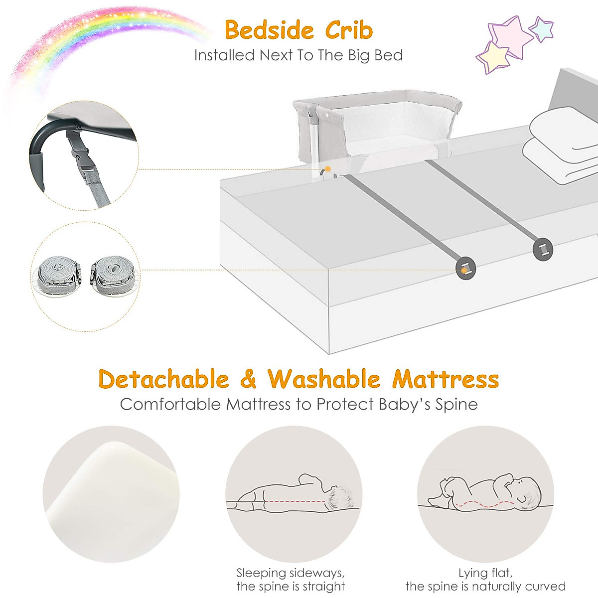 BABY JOY Bedside Bassinet, Co Sleeper Portable Crib w/Travel Bag, Detachable & Washable Mattress, Breathable Mesh, Newborn Infant Baby Bed, Height & Angle Adjustable, (Beige)