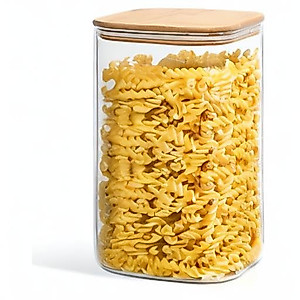 KTMAMA 1 Gallon Glass Jar with Bamboo Lid, Glass Food Storage Containers, 138 oz Cereal containers, Large Square Glass Jars with Bamboo Lids for Rice, Pasta, Oats, Grains, Cookies, Coffee Beans