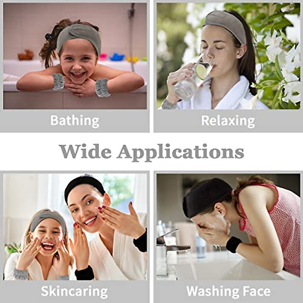 ACO-UINT 6Pcs Spa Headbands and Wrist Washbands Set, Makeup Headbands, Skincare Face Towel Wristbands for Women