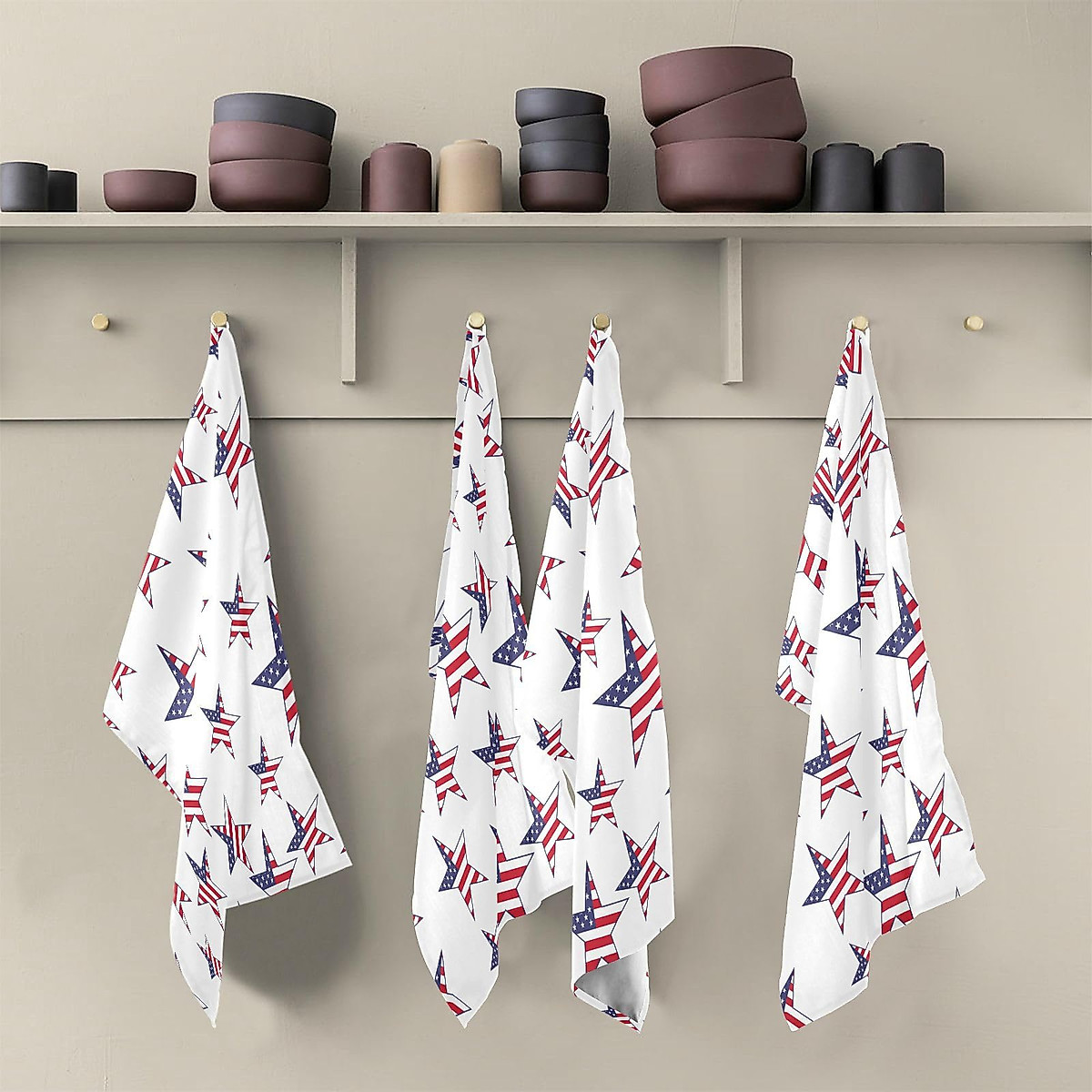 Kigai USA Flag Stars Kitchen Towels, 18 x 28 Inch Super Soft and Absorbent Dish Cloths for Washing Dishes, 4 Pack Reusable Multi-Purpose Microfiber Hand Towels for Kitchen