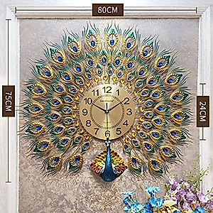 Wall Clock Peacock Wall Clock European Peacock Home Decor Wall Clock Living Room Silent Wall Clock,80CM
