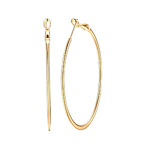 90mm 14K Yellow Gold Plated Fashion Extra Large Big Hoop Earrings For Women Girls Sensitive Ears Dainty Stainless Steel Round Circle Huggie Hoops Hypoallergenic Minimalist Hooped 3.5 Inch Jewelry Gifts