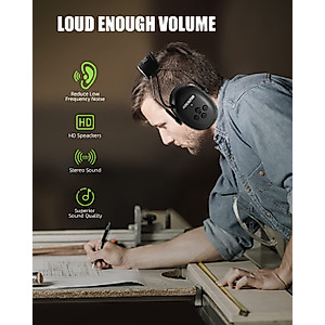 Hocazor HZ07 Upgrade Bluetooth 5.3 Hearing Protection Built-in 1500 mAh Rechargeable Battery 40 Hours+ Playing Time Noise Cancelling 25dB NRR Earmuffs NRR 25dB for Mowing Workshops, Green