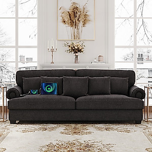 HIFIT 85in Sofa, Comfy Sofa Couch with 3 Extra Deep Seats and 2 USB Charging Ports, Modern Sofa Couches for Living Room, Wide Rolled Arms, Grey 34" D x 85" W x 35" H