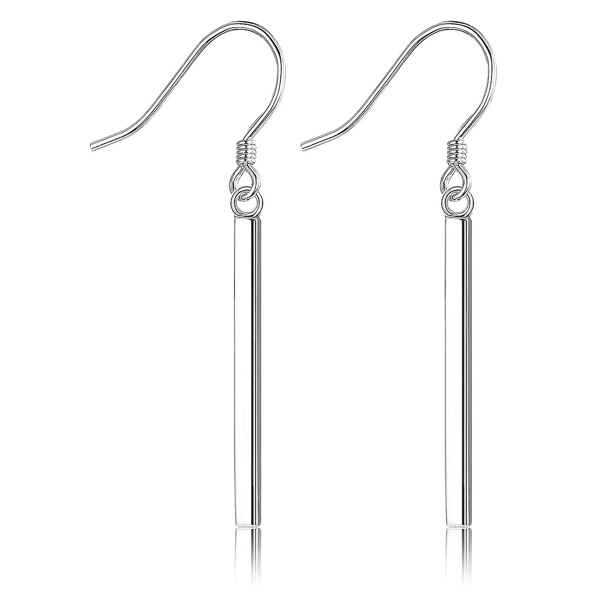 Milacolato S925 Sterling Silver Bar Dangle Earrings 18K White Gold Plated Women's Drop Dangle Earrings Hypoallergenic Fish Hook Vertical Bar Drop Earrings for Women