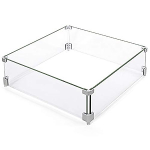 Barton Fire Pit Wind Guard Fire Pit Tempered Glass (18.5" x 18.5" inch) 8mm Thickness Square Wind Guard Fence Wind-Resistant Wind Screens