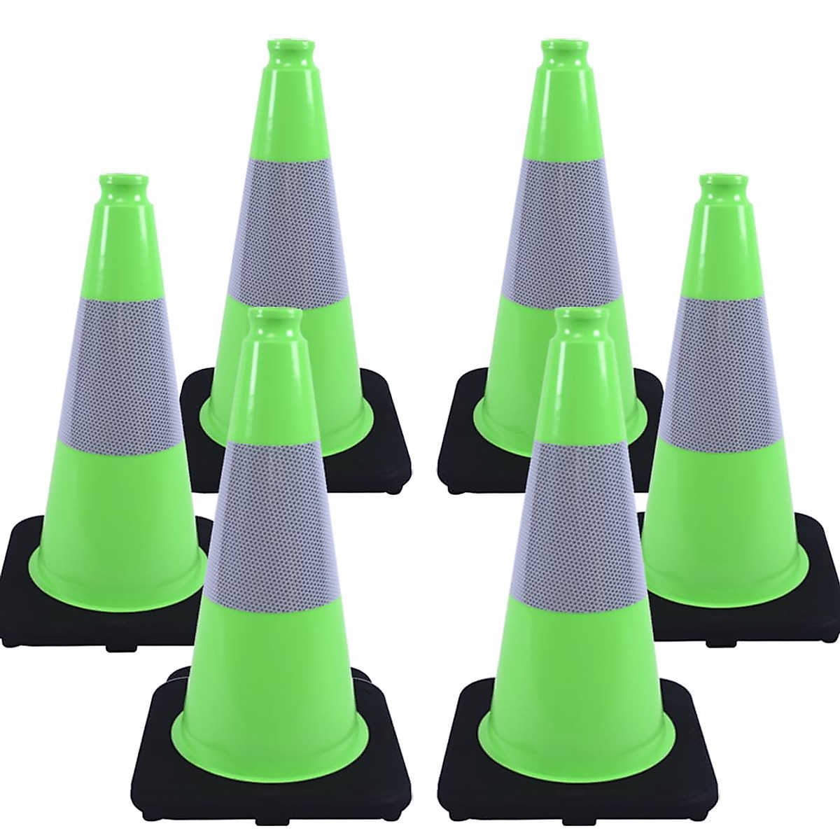 BESEA 6Pack 18" inch Traffic Cones Green Safety Cones PVC Construction Cones with 6 inch Reflective Collar for Home Driveway Road Parking Use(6 Cones)